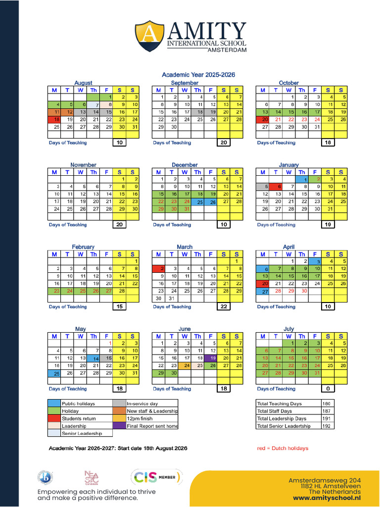 2025-2026 Staff Academic Year Calendar | PDF