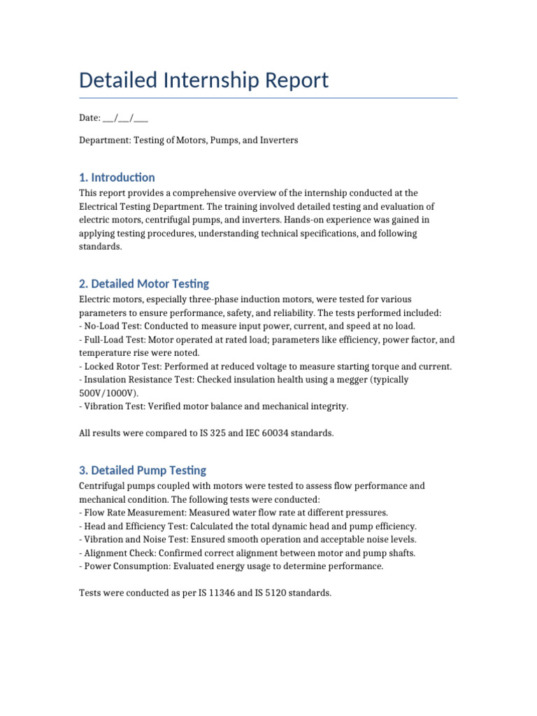 Inverter Motor Testing Internship Report | PDF | Electric Motor | Power ...