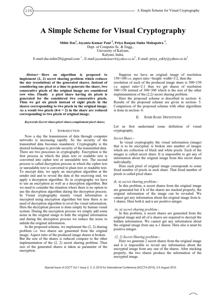 A Simple Scheme For Visual Cryptography: Abstract-Here An Algorithm Is ...