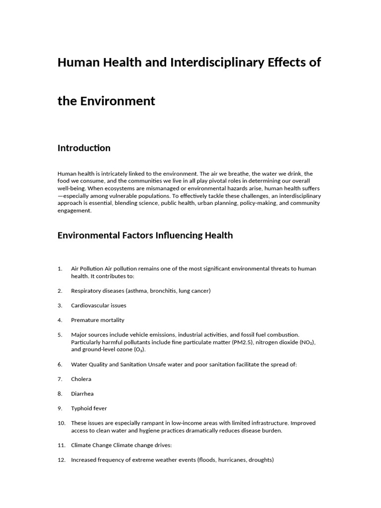 Human Health and Interdisciplinary Effects of The | PDF | Air Pollution ...