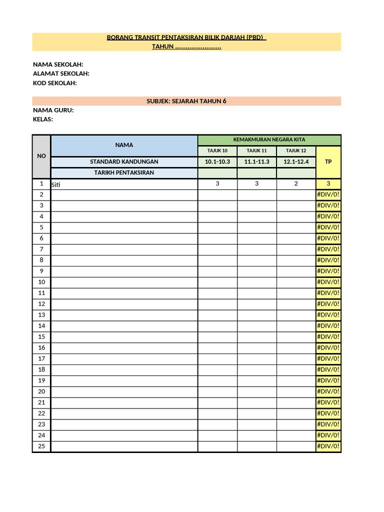 Rekod Transit PBD Sej THN 6 (Version 1) | PDF