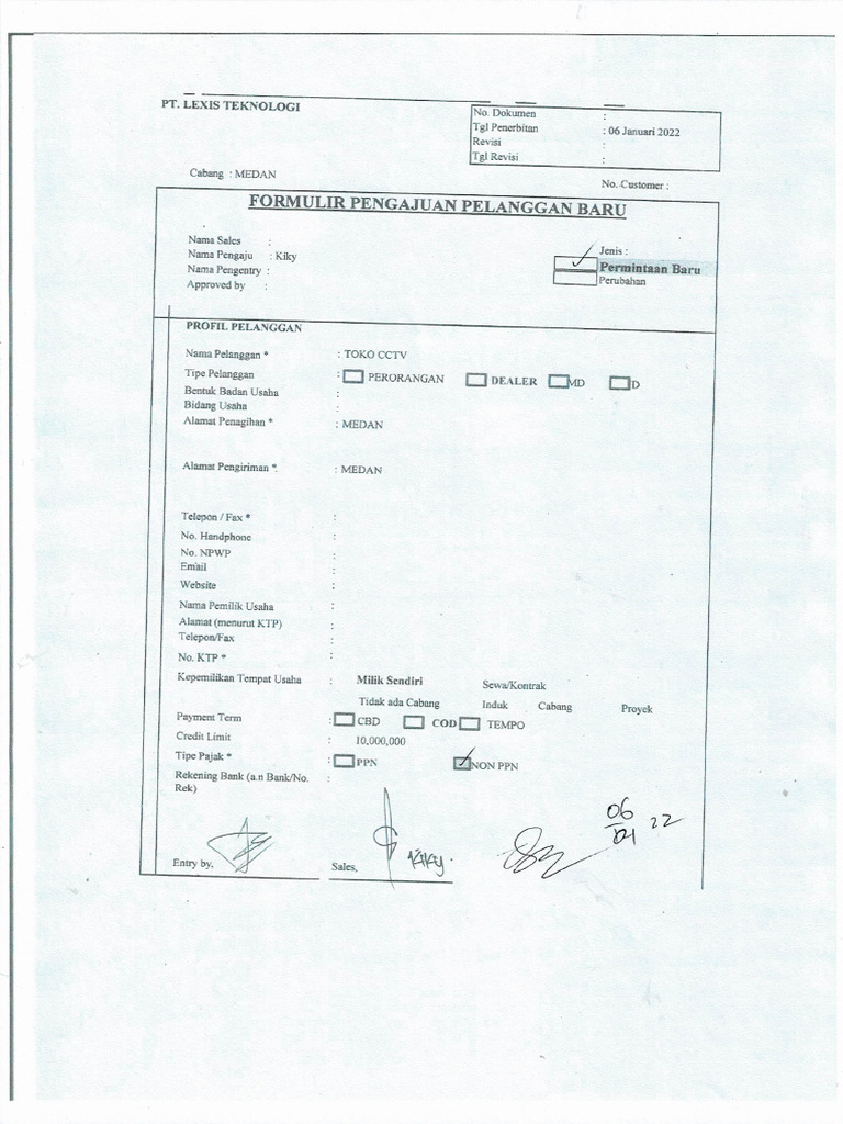 Form Pengajuan Pelanggan Baru-Toko CCTV | PDF