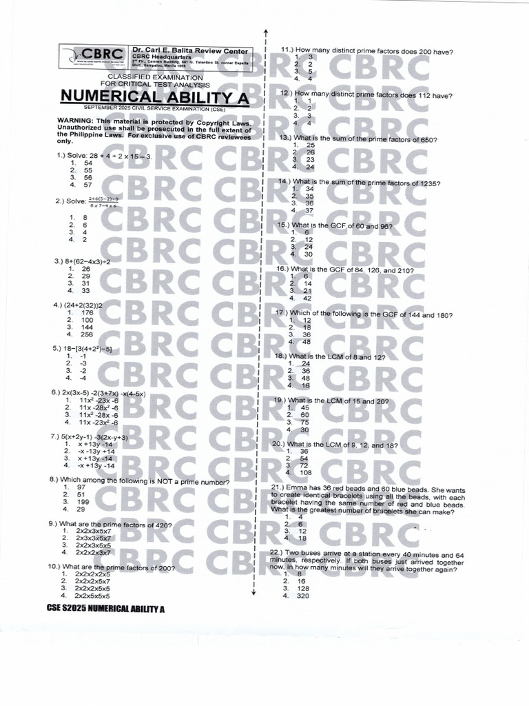 Numberical Abilty Sample Questionaires CSC | PDF