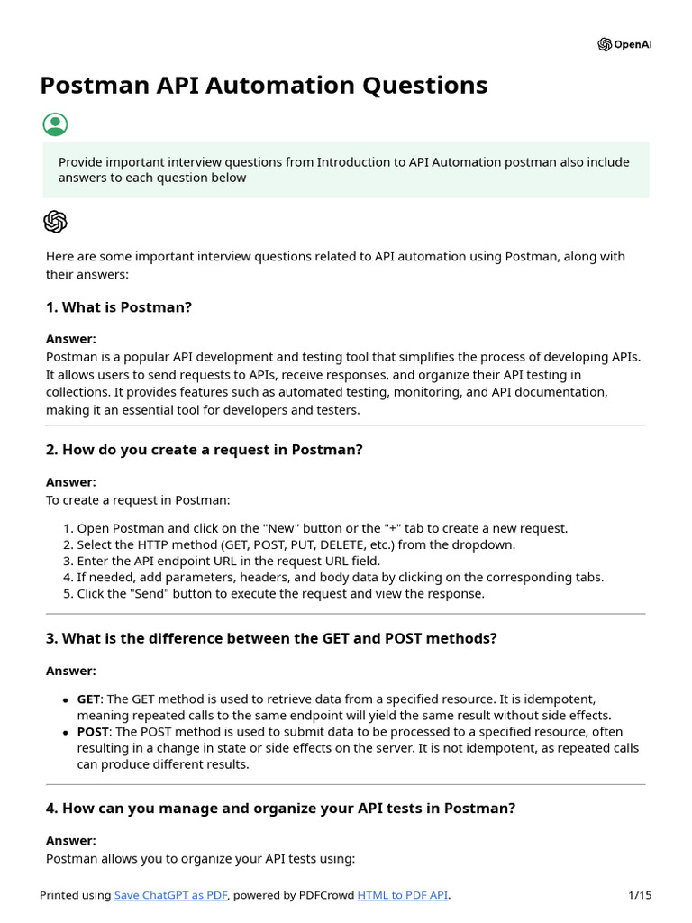 Cgpt-Postman API Automation Questions | PDF | Domain Name System ...