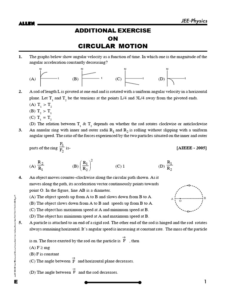 Additional Exercises on Circular Motion | PDF | Acceleration | Velocity