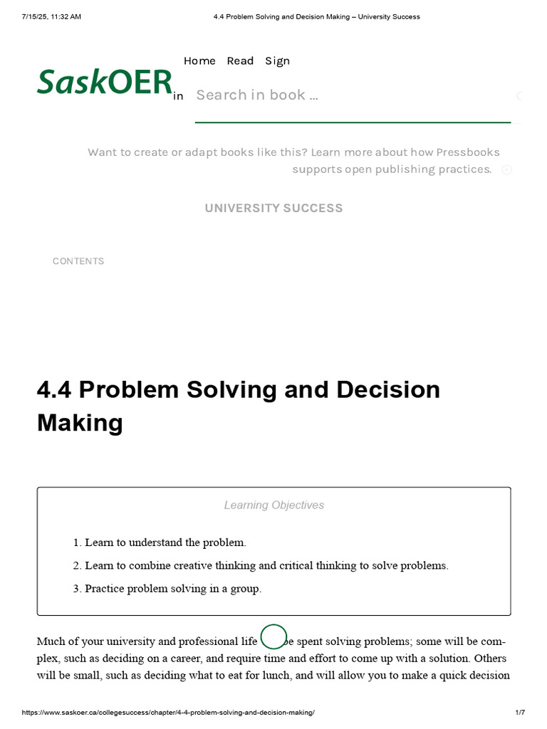 4.4 Problem Solving and Decision Making - University Success | PDF | Brainstorming | Thought