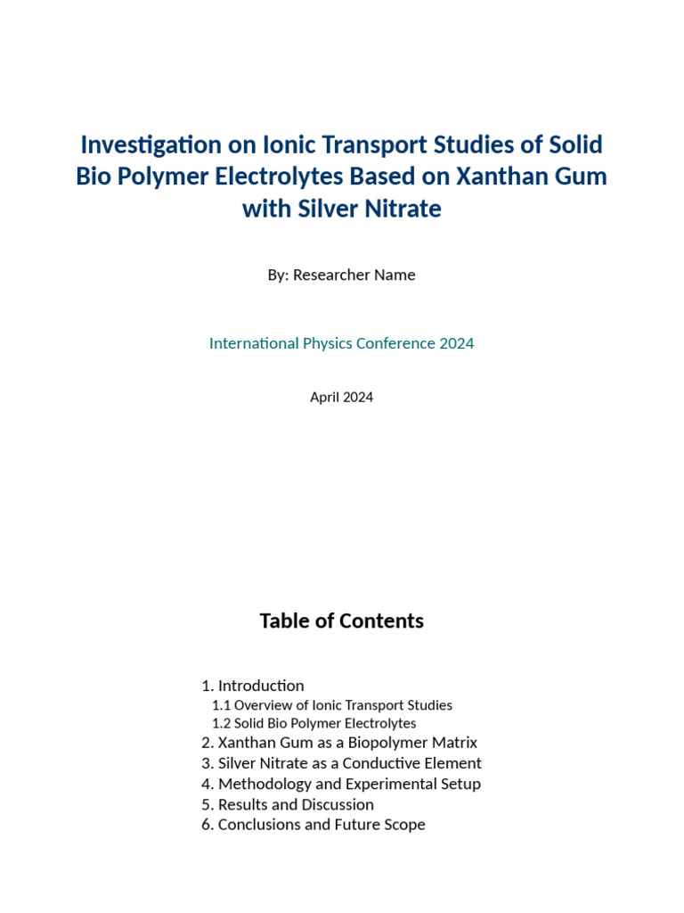 Ionic Transport Presentation | PDF