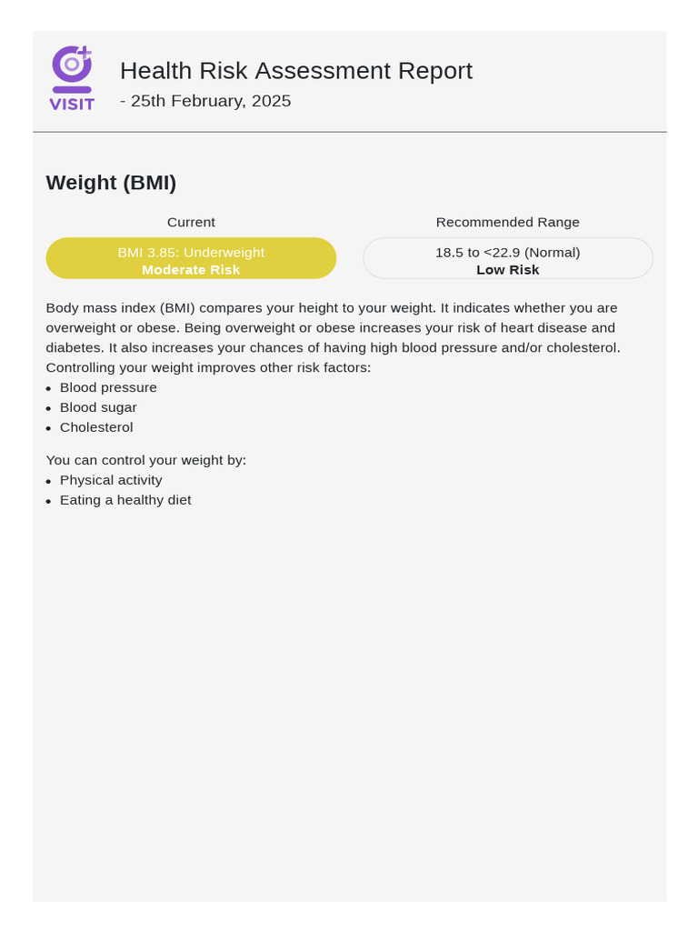 Health Risk Assessment | PDF | Body Mass Index | Hyperalimentation