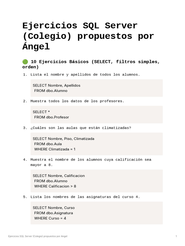 Ejercicios Angel | PDF | SQL | Bases de datos