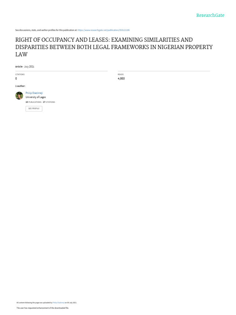 Right of Occupancy vs. Leases in Nigeria | PDF | Lease | Leasehold Estate