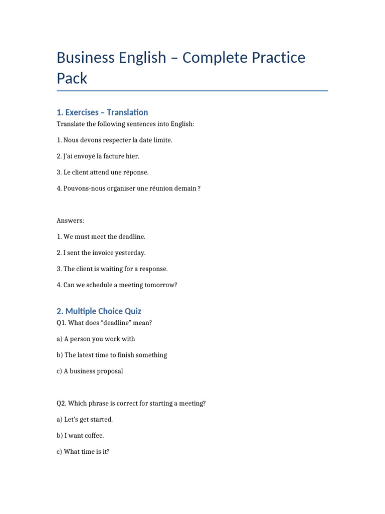 Business English Practice Exercises | PDF
