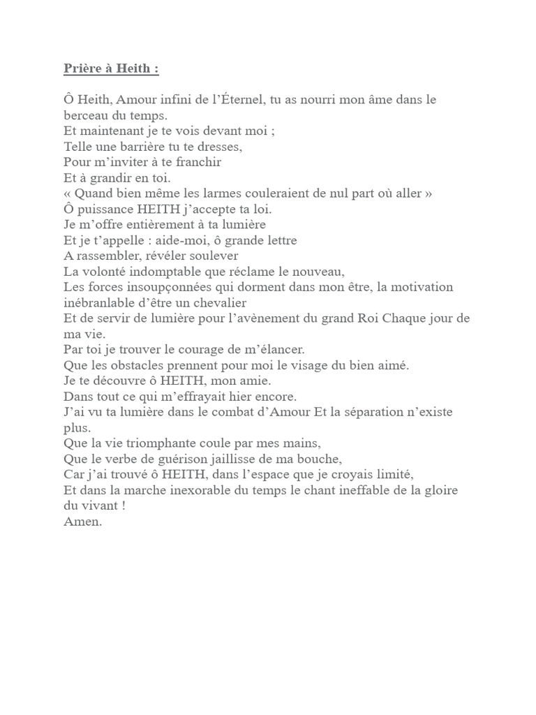 Prière inspirante à Heith pour la lumière | PDF