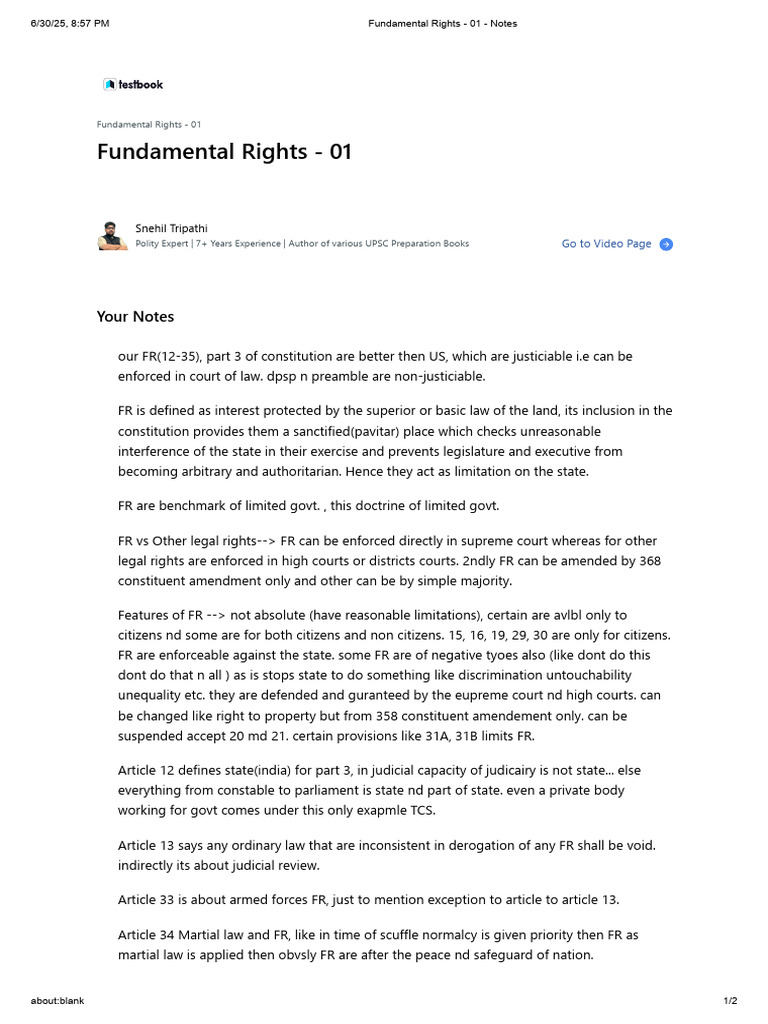 Overview of Fundamental Rights in India | PDF | Political Law | Government