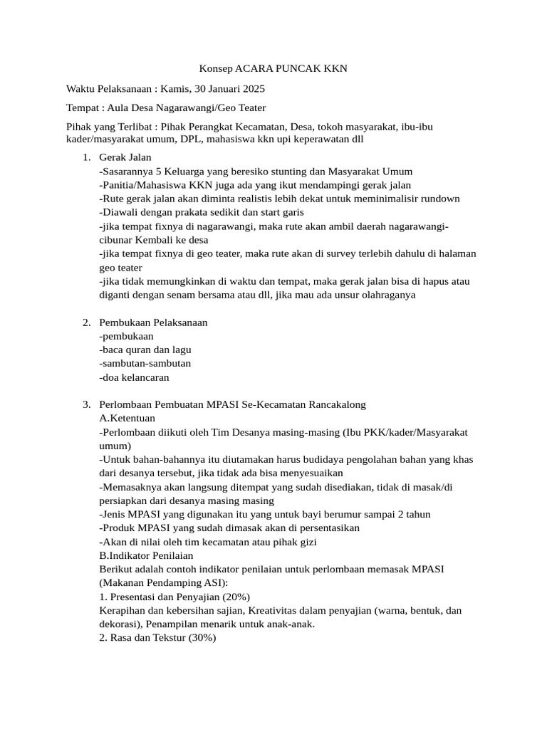 Konsep Acara Puncak KKN | PDF