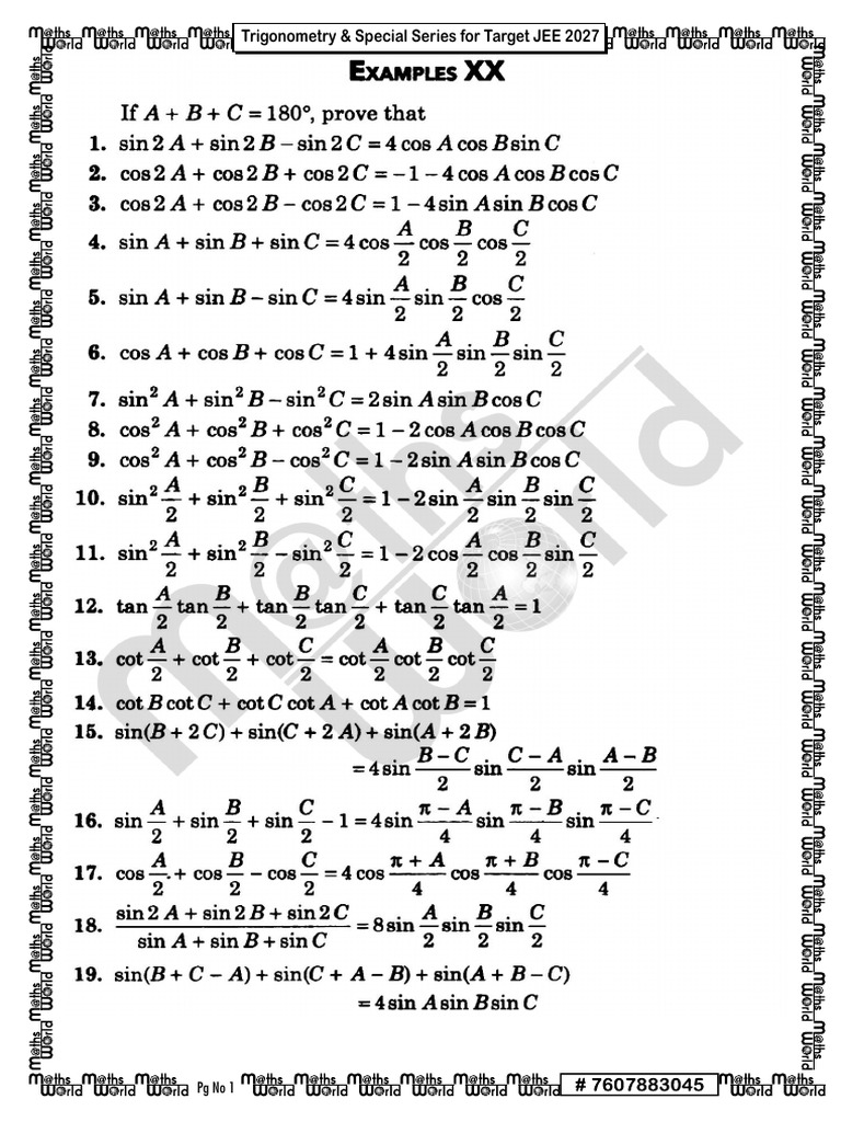 Trigonometry & Special Series Practice Sheet - 250715 - 143202 | PDF