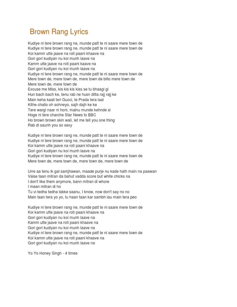 Brown Rang Lyrics | PDF