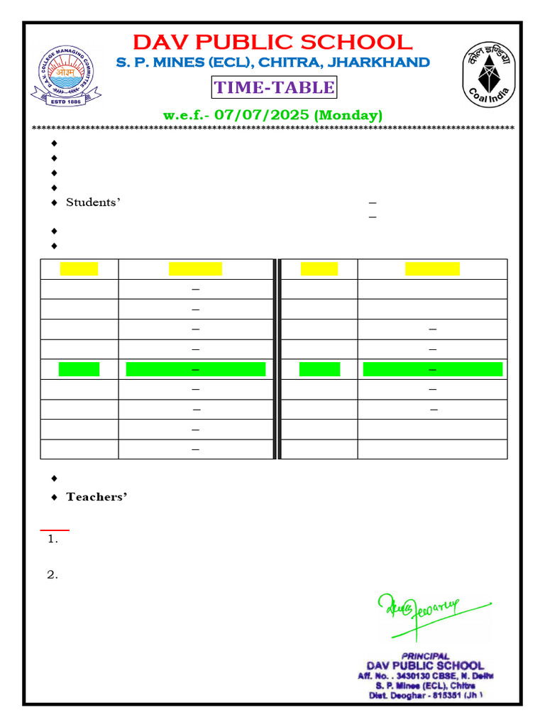 New Time-Table W.E.F. - 07th July, 2025 | PDF