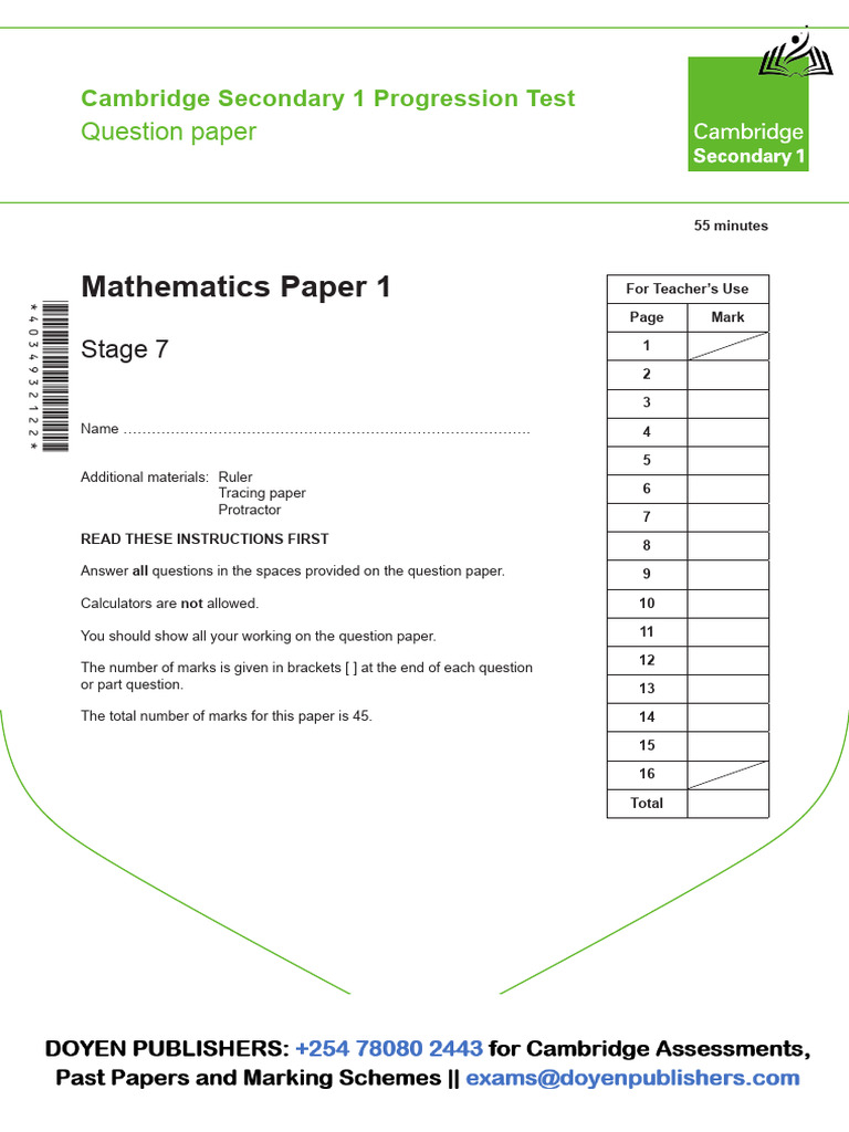 Progression Test Stage 7 2014 Maths P1 | PDF | Mathematics