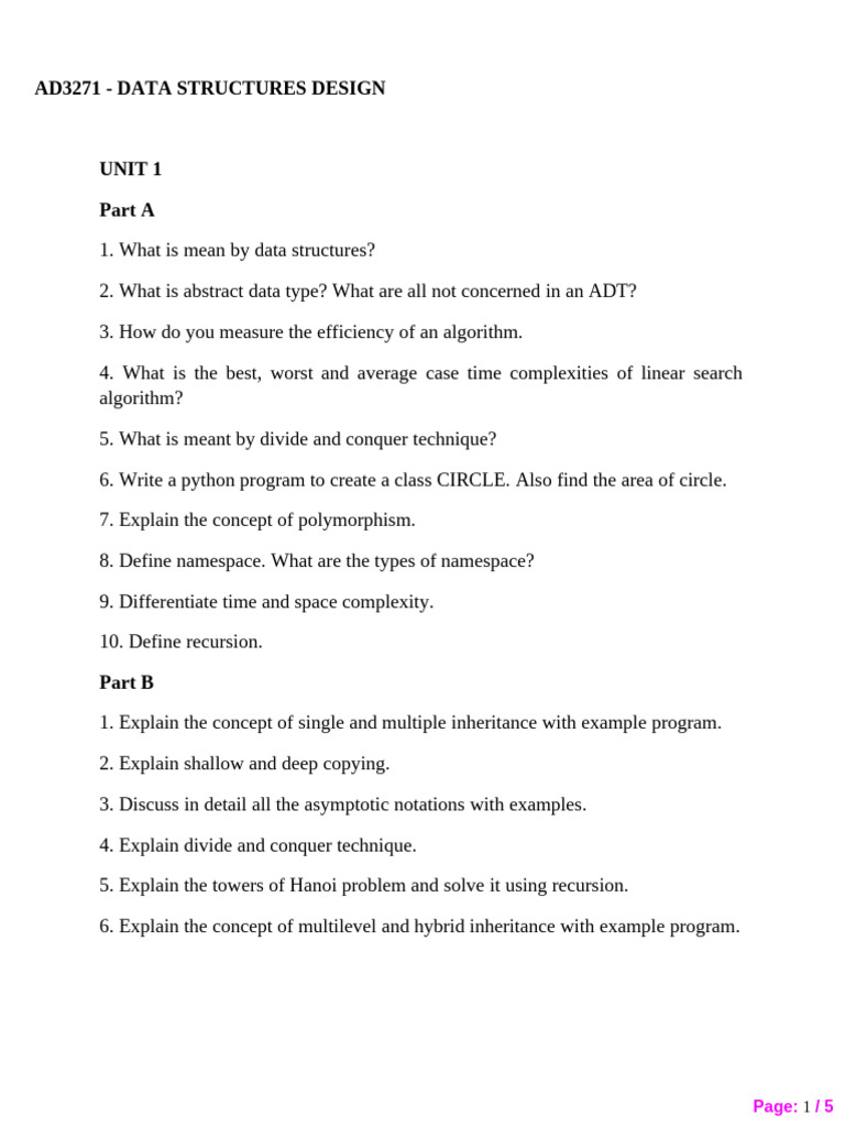 AD3251 Data Structures Question Paper | PDF | Algorithms | Applied ...