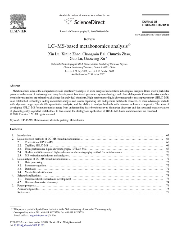 LC-MS-based Metabonomics Analysis | PDF | Metabolomics | High Performance Liquid Chromatography