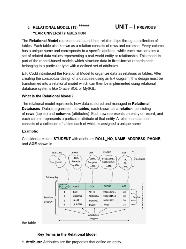 Understanding the Relational Model in DBMS | PDF | Relational Model ...