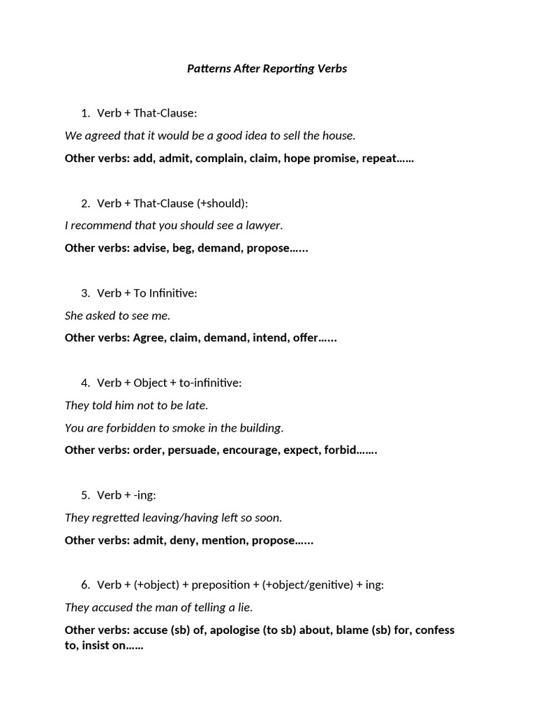 Patterns After Reporting Verbs | PDF