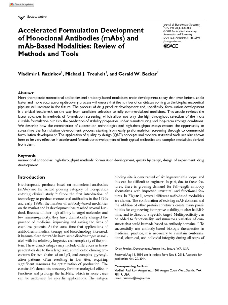 2015 Razinkov - Accelerated Formulation Development For MAbs | PDF | Monoclonal Antibody | Proteins