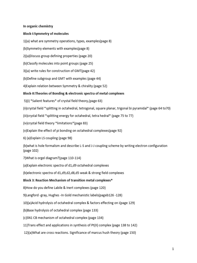 MSC Chem 1 Yr Imp Questions | PDF | Nuclear Magnetic Resonance ...