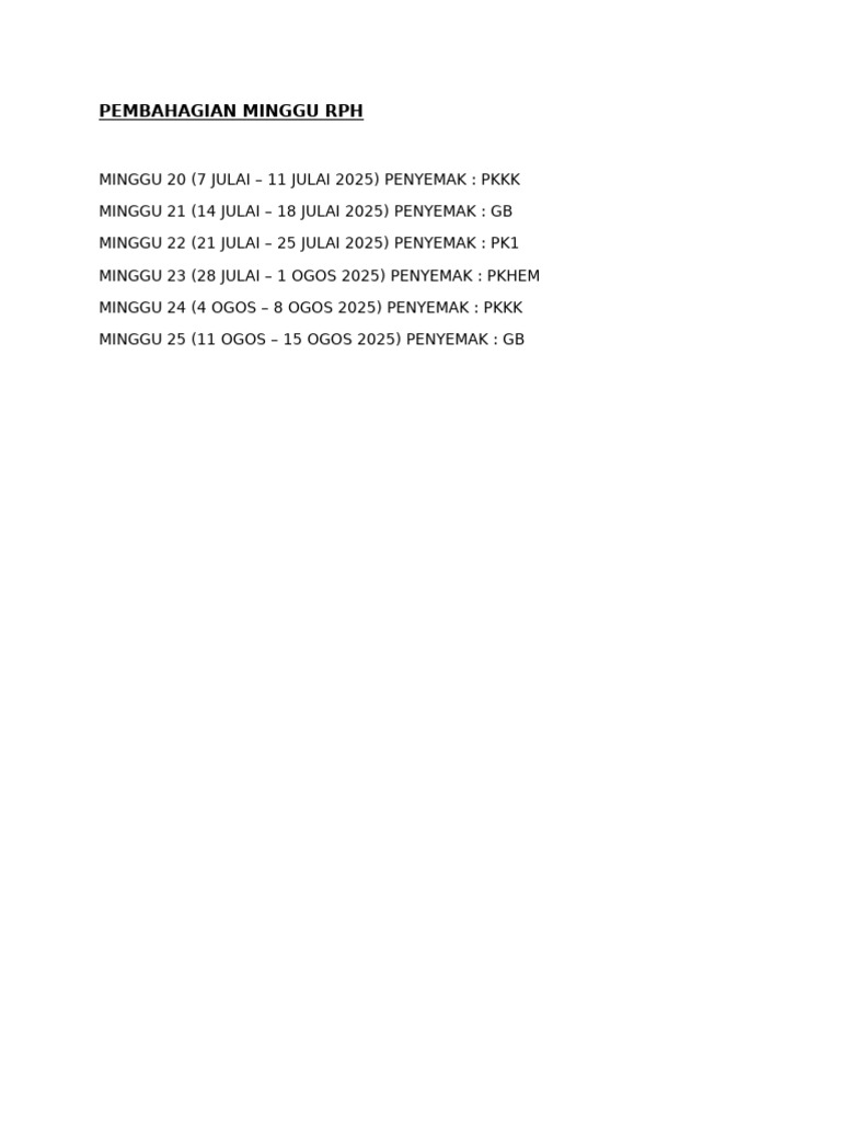 Pembahagian Minggu RPH | PDF