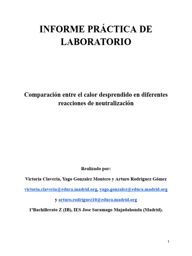 Informe Práctica de Laboratorio | PDF | Ácido | Concentración