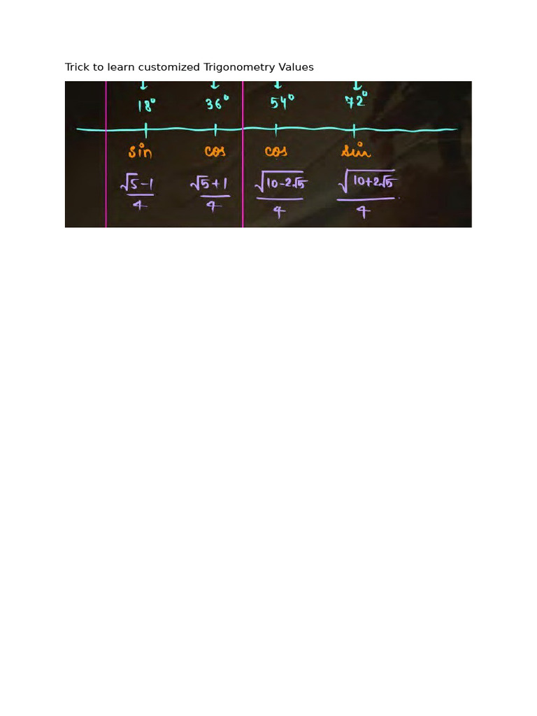 Trigonometry Values | PDF