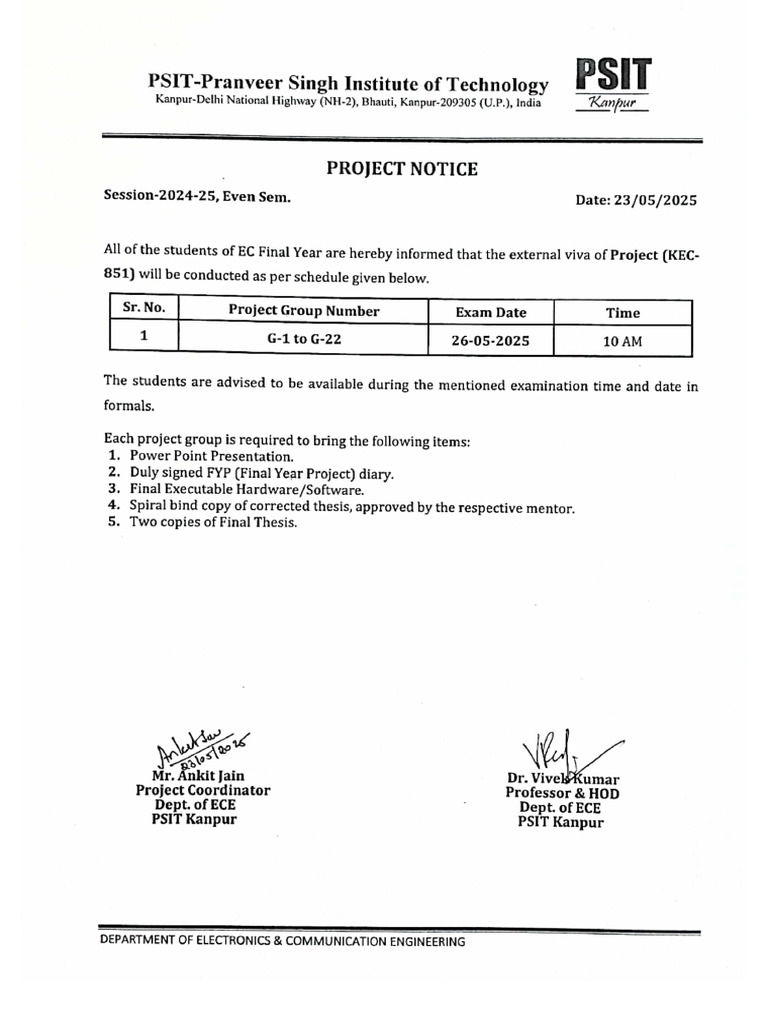 KEC-851 External Project Viva Notice | PDF