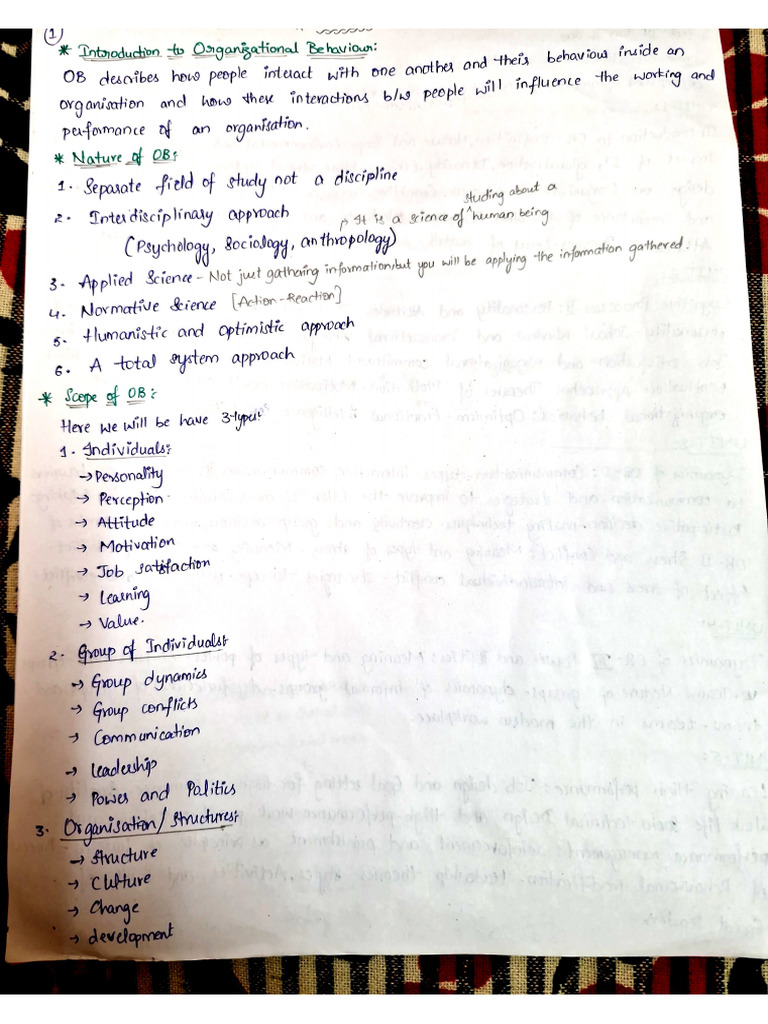 Organizational Behavior Hand Notes | PDF