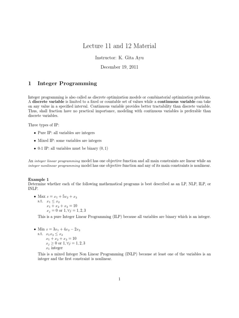 Note6 Integerprogramming Pdf Mathematical Optimization Linear Programming