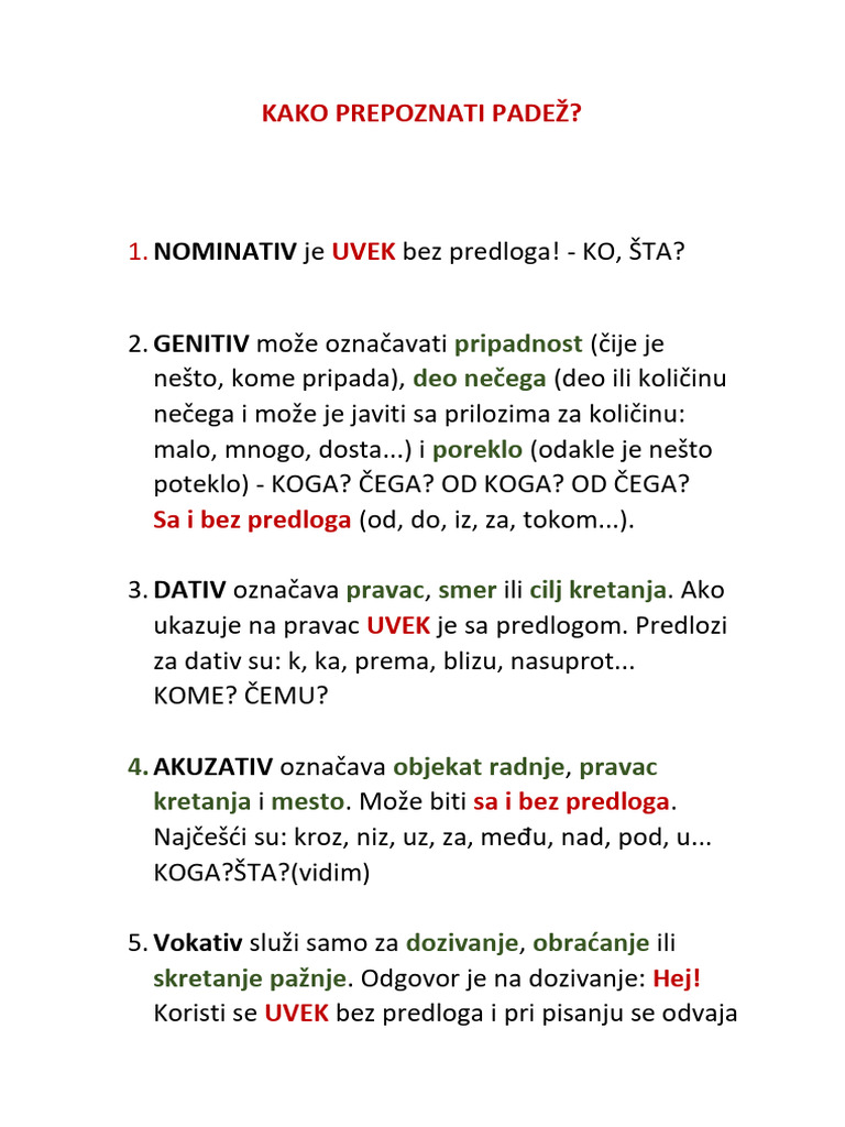 Kako Prepoznati Padež | PDF