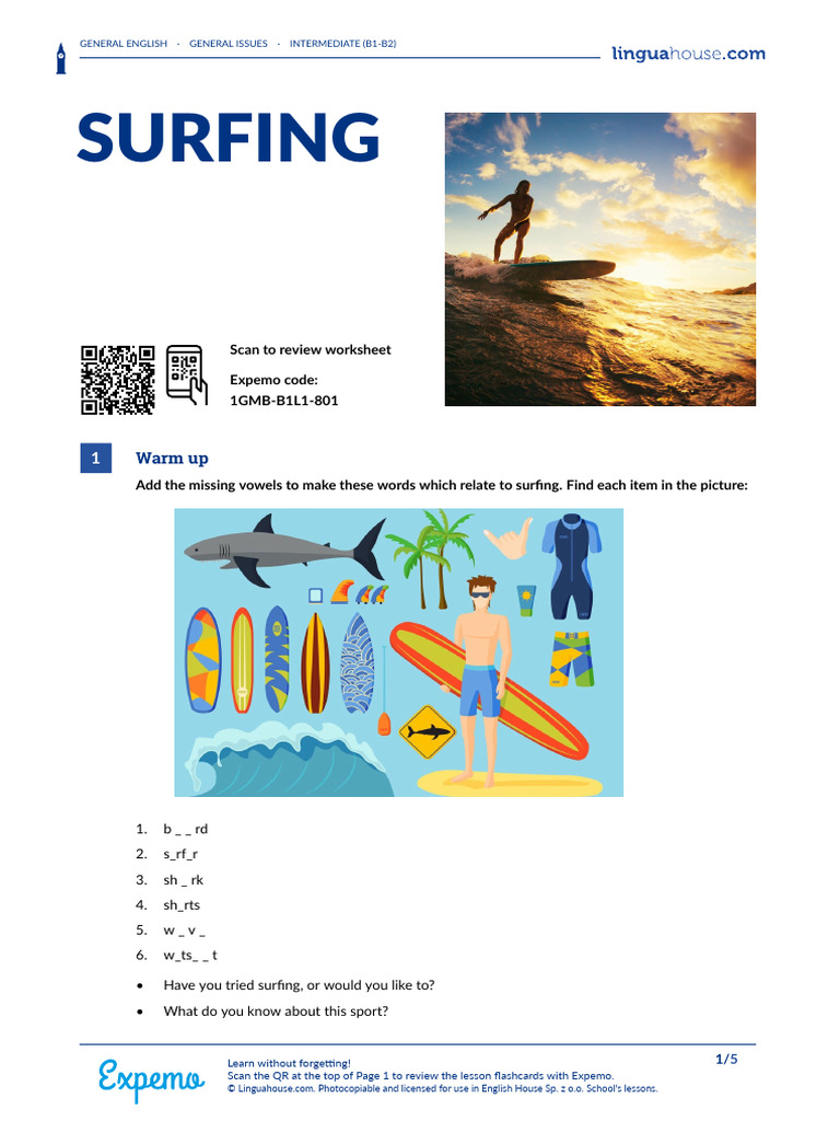 Surfing: An Intermediate English Guide | PDF | Verb | Syntax
