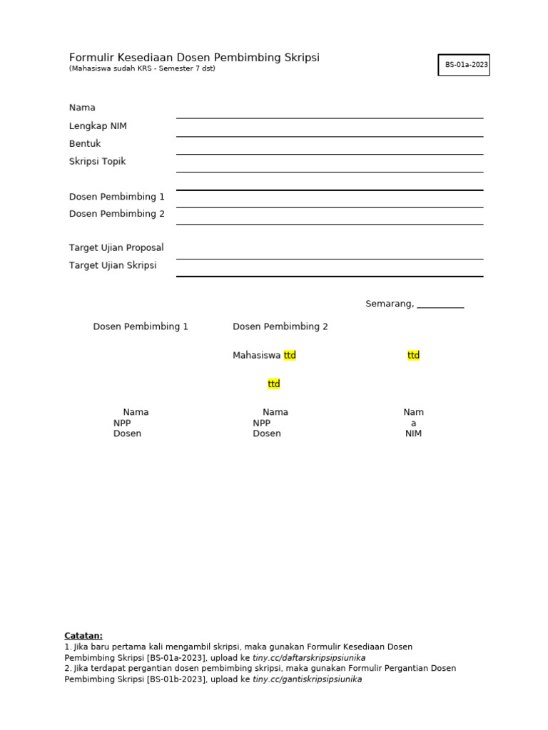 Formulir Dosen Pembimbing Skripsi | PDF