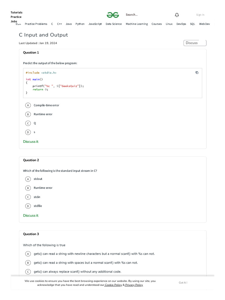 Quiz About C Input and Output | PDF | Input/Output | Information Technology