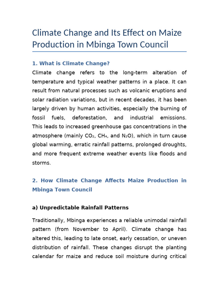 Climate - Change - Maize - Production - Mbinga District Tanzaniza | PDF ...
