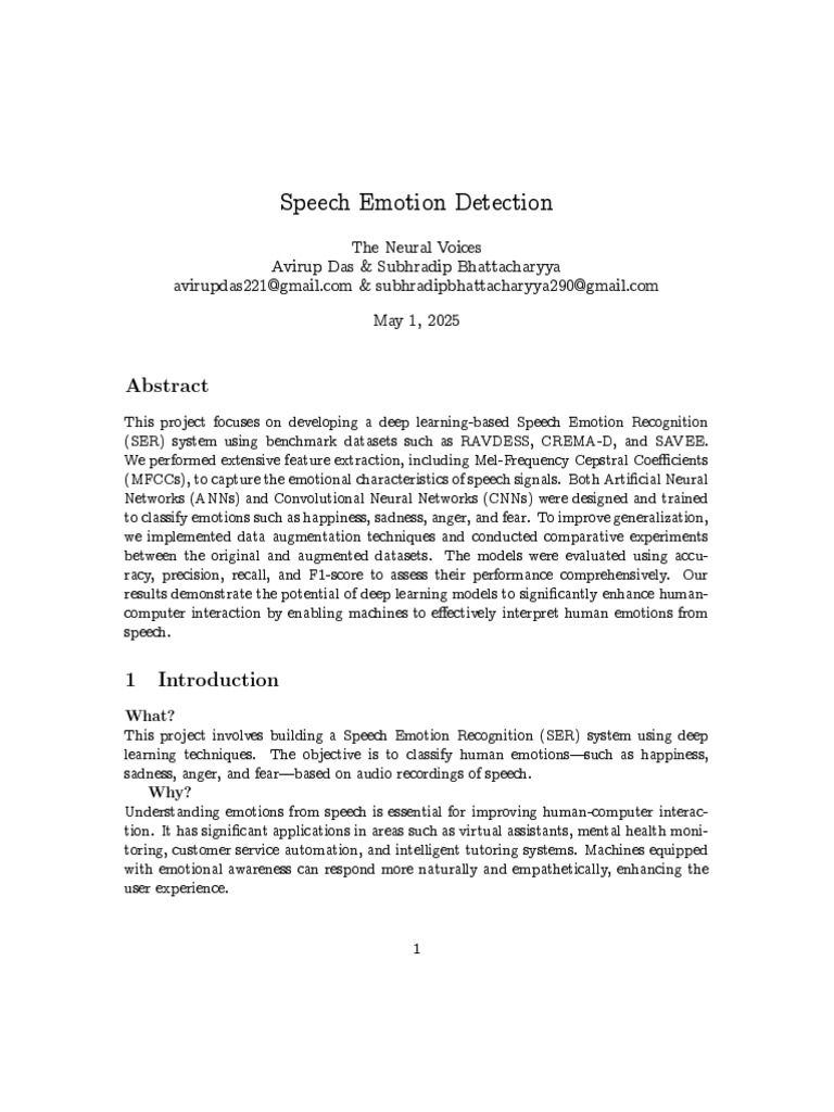 Deep Learning for Speech Emotion Detection | PDF | Artificial ...