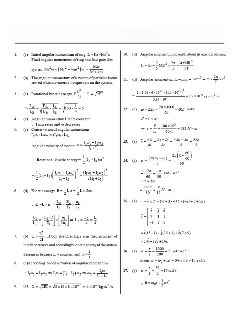 DPP For NEET CH 15 Rotational Motion - 1 (Solutions) | PDF | Angular Momentum | Momentum