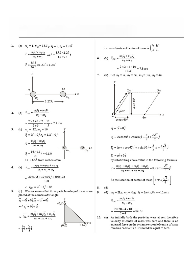 DPP For NEET CH 14 Centre of Mass and Its Motion (Solutions) | PDF | Force | Mass