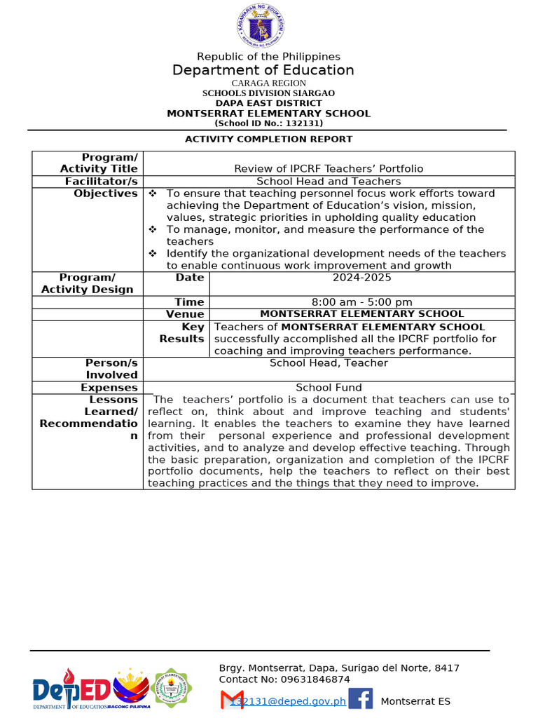 Review of IPCRF Teachers Portfolio | PDF | Teachers | Business