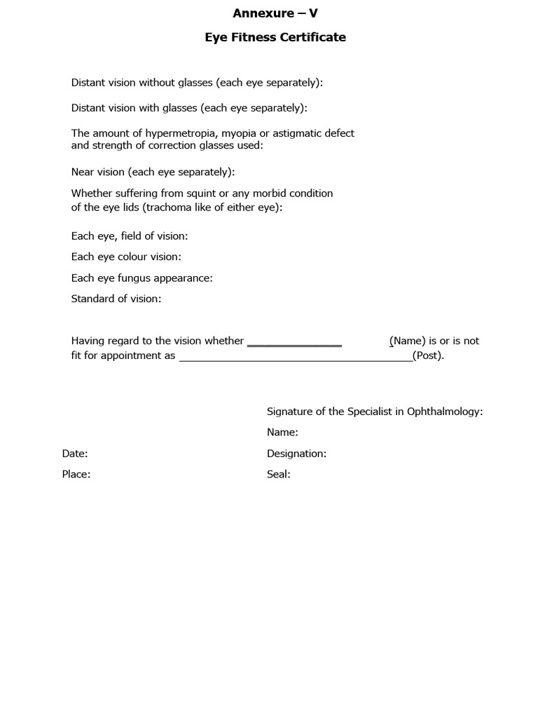 Eye Fitness Certificate Format | PDF