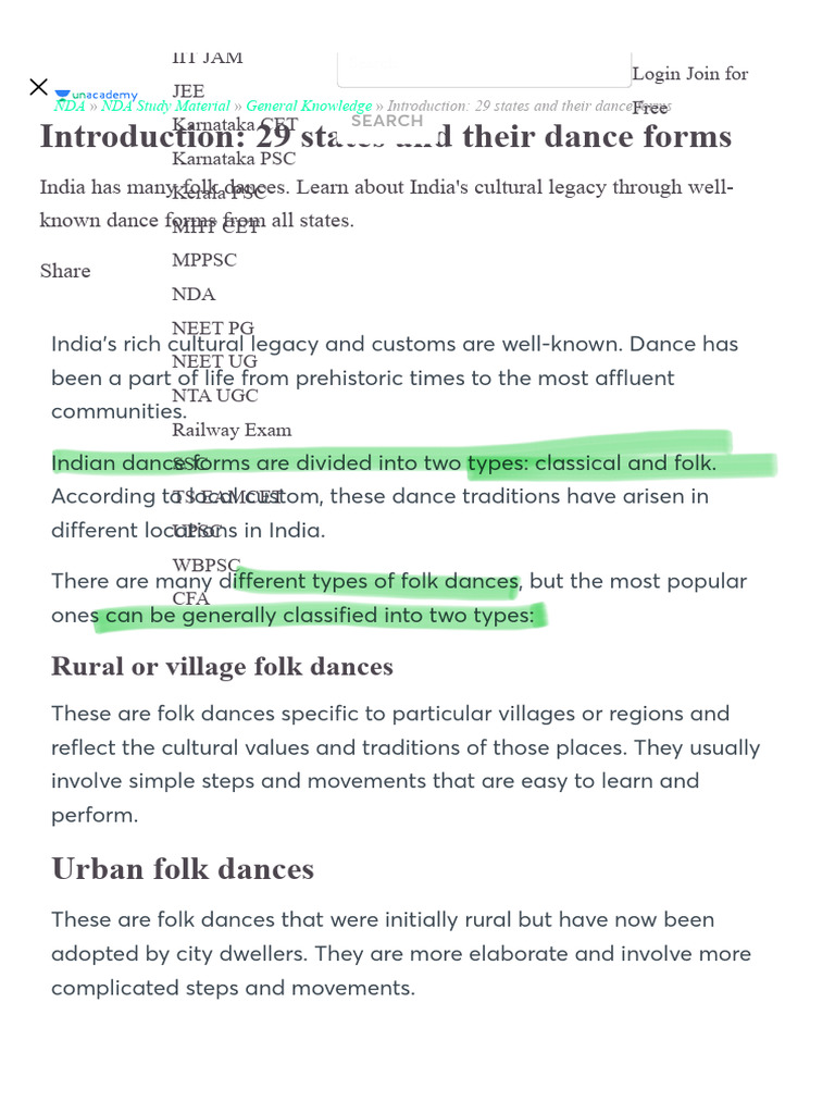 Dance Forms of India's 29 States | PDF | Dances | Performing Arts
