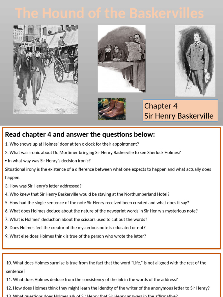 CH 4 Sir Henry Baskerville | PDF | Sherlock Holmes | The Hound Of The ...