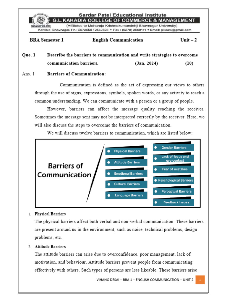 English Communication Unit 2 - PDF | PDF | Communication | Nonverbal ...