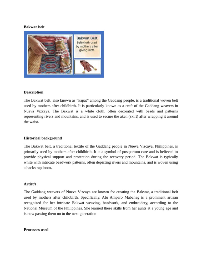 Gaddang Bakwat Belt: A Postpartum Tradition | PDF