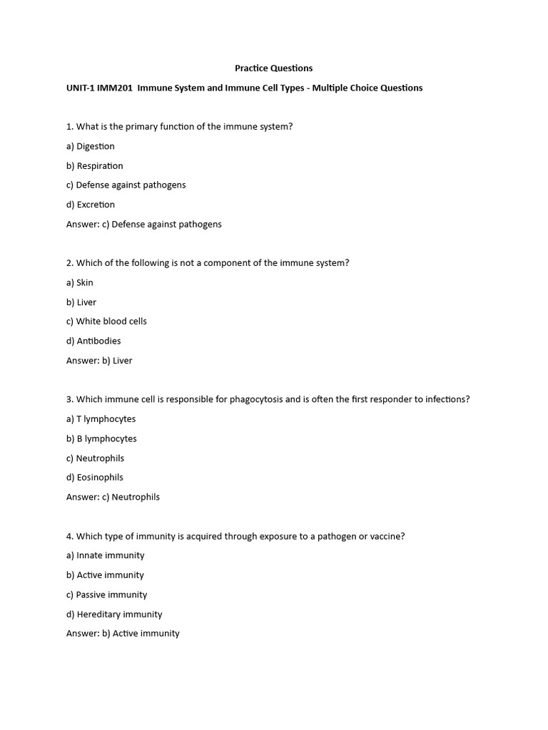 Question Bank-UNIT-1 IMM201 Final | PDF | Immune System | Innate Immune ...