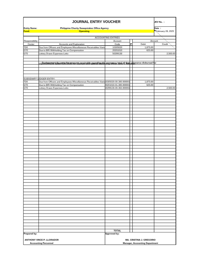 February 2025 Journal Entry Voucher-Jvr-General Journal Entry-Gj | PDF | Accounting | Financial ...